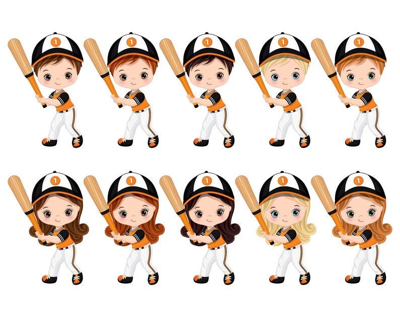 Baseball Clipart Vector Baseball Boy and Girl Playing - Etsy