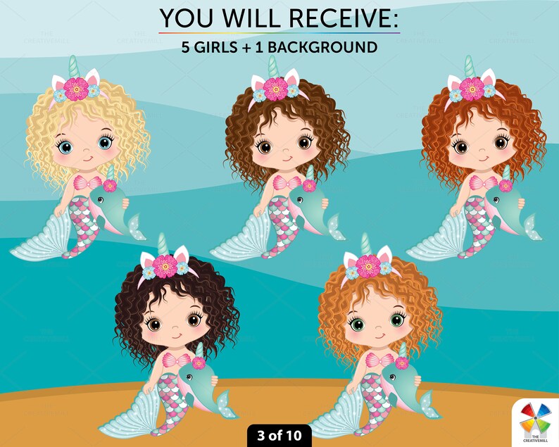 Cute Mermaid Clipart Vector Unicorn Clipart Baby Mermaid - Etsy