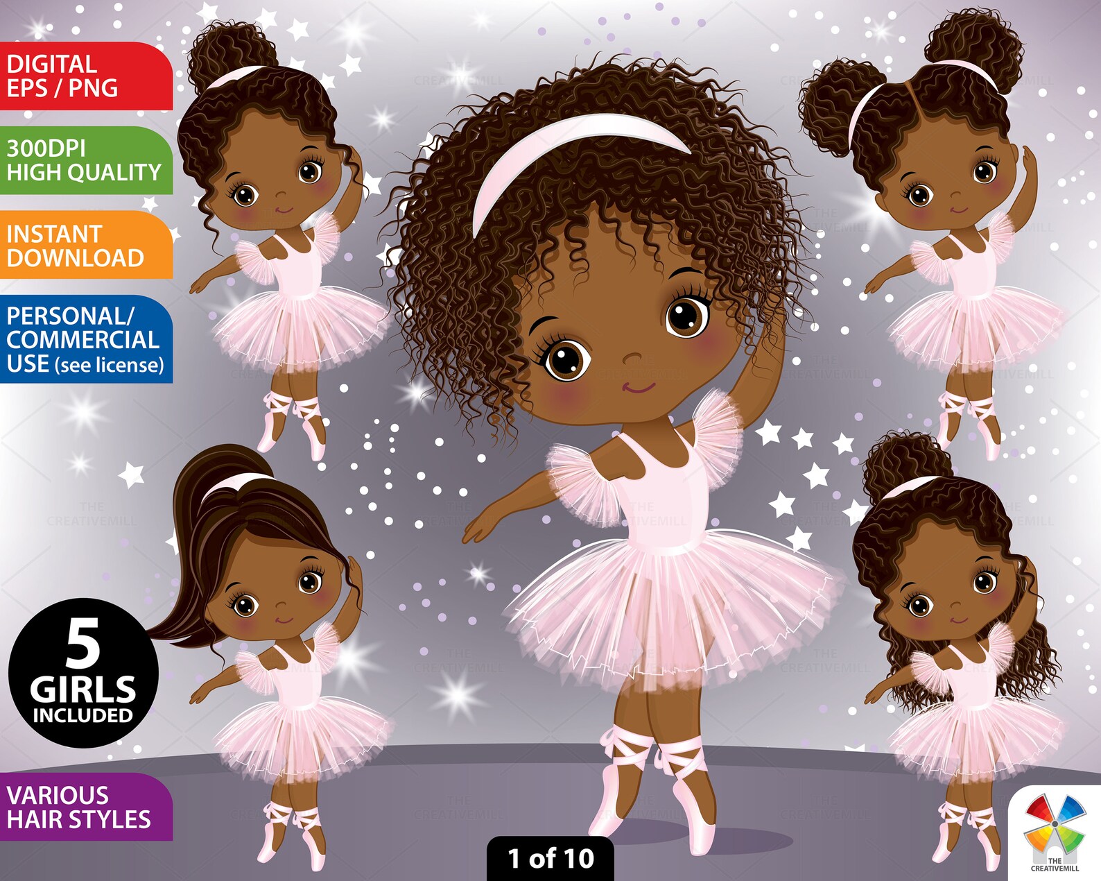 Pink Ballerina Clipart Vector Ballerina Ballet Afro Puffs - Etsy