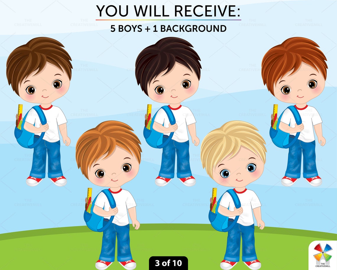 School Boy Clipart Vector Student Clipart Boy Clipart Back - Etsy