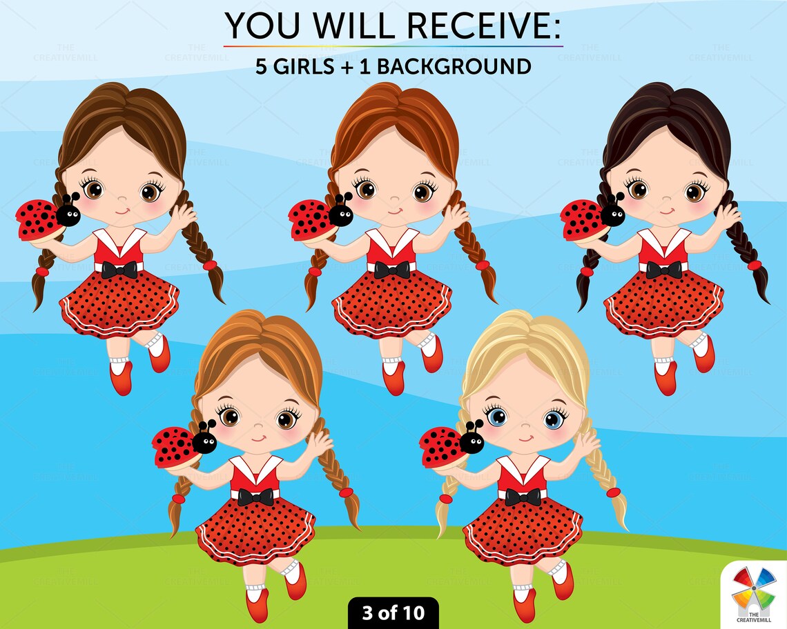 Ladybug Clipart Vector Ladybird Clipart Girl Clipart - Etsy