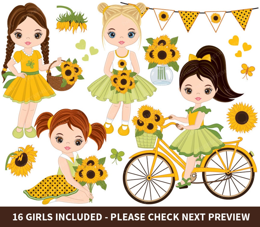 Sunflowers Clipart - Vector Sunflowers Clipart, Girls Clipart ...