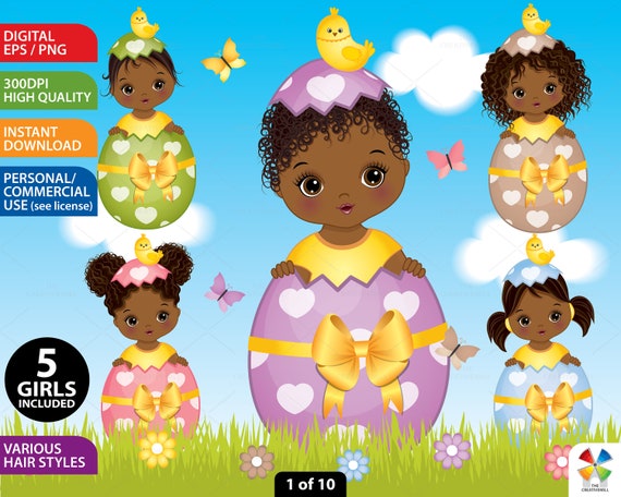 Easter Baby Clipart Vector Newborn Spring Black Baby Girl | Etsy