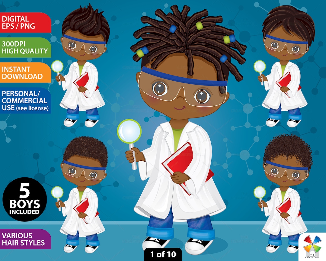 Little Scientist Clipart, Vector Chemistry, Afro Student PNG, Science ...