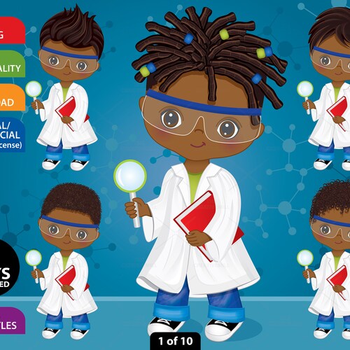 Little Scientist Clipart Vector Chemistry Afro Student PNG - Etsy