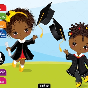Graduation Kids Clipart, Vector Preschool, Student, Diploma, African ...