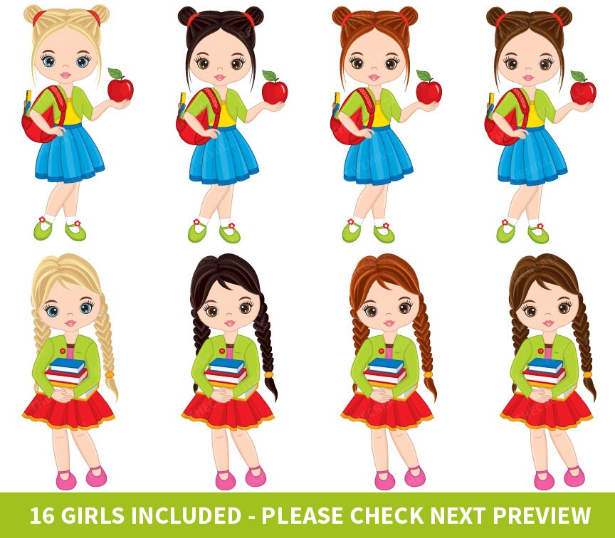 Back to School Clipart Vector School Clipart School Girls | Etsy