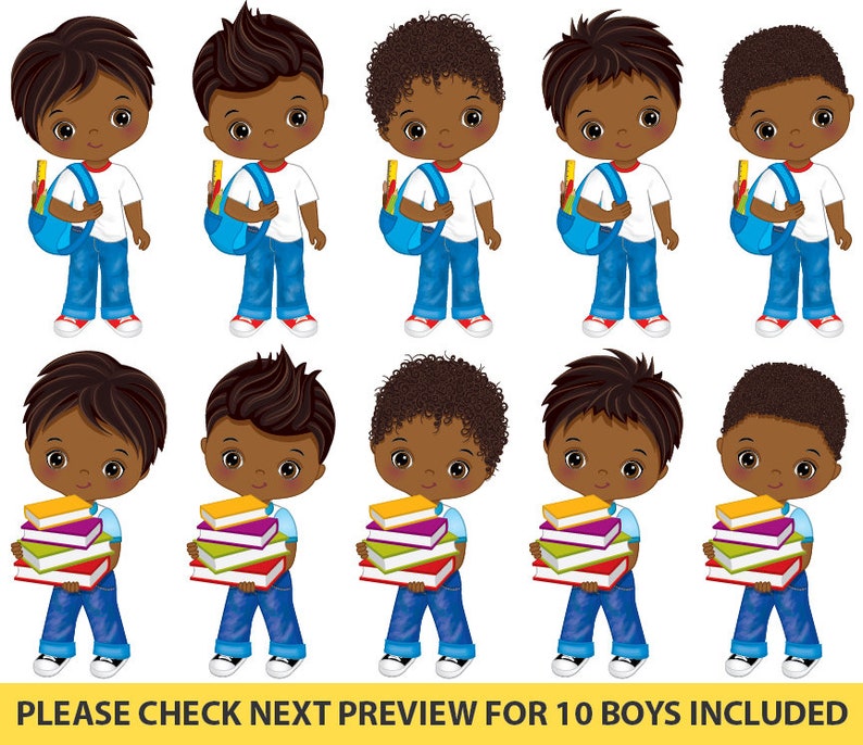 Back to School Black Boy Clipart Vector School Clipart | Etsy
