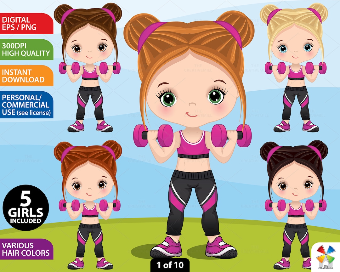 Fitness Girl Clipart, Vector Sport Girl, Little Girl PNG, Sublimation ...