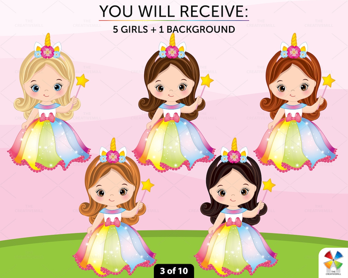 Unicorn Girl Clipart Vector Little Girl Clipart Princess - Etsy