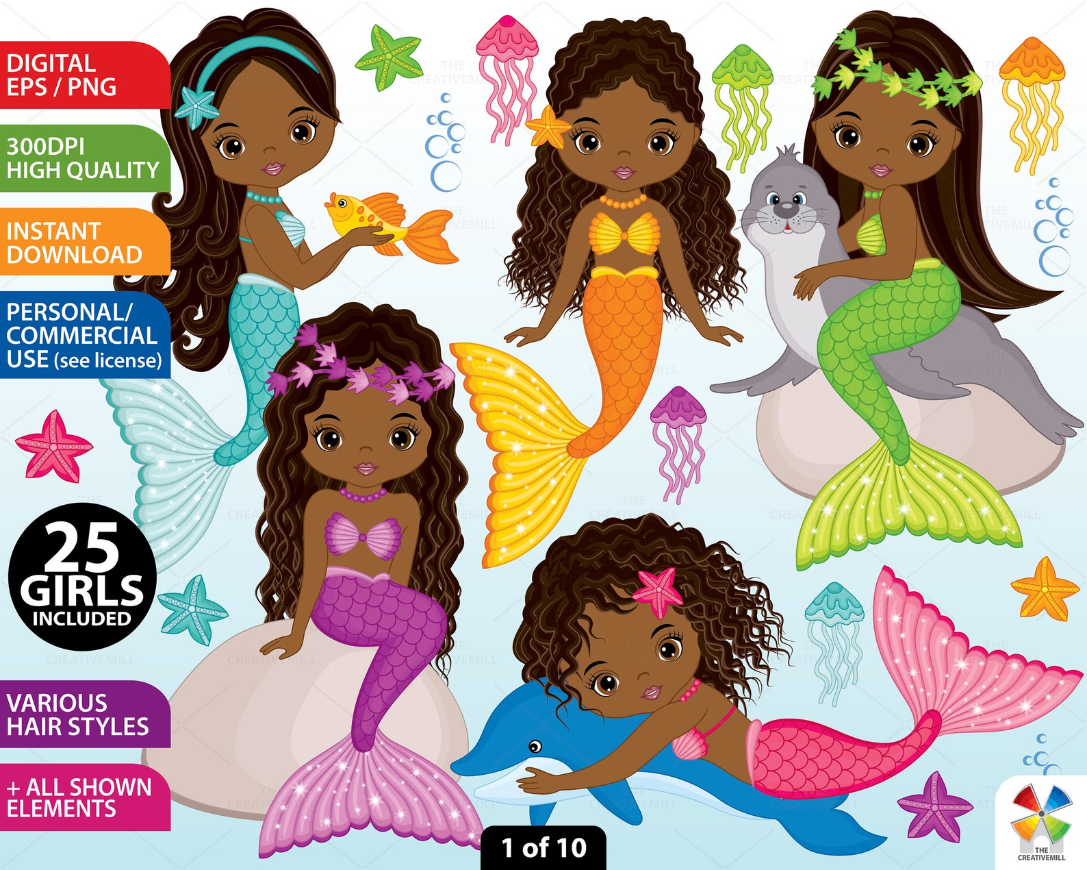 Mermaids Clipart Vector Mermaids Clipart Fish Girls | Etsy