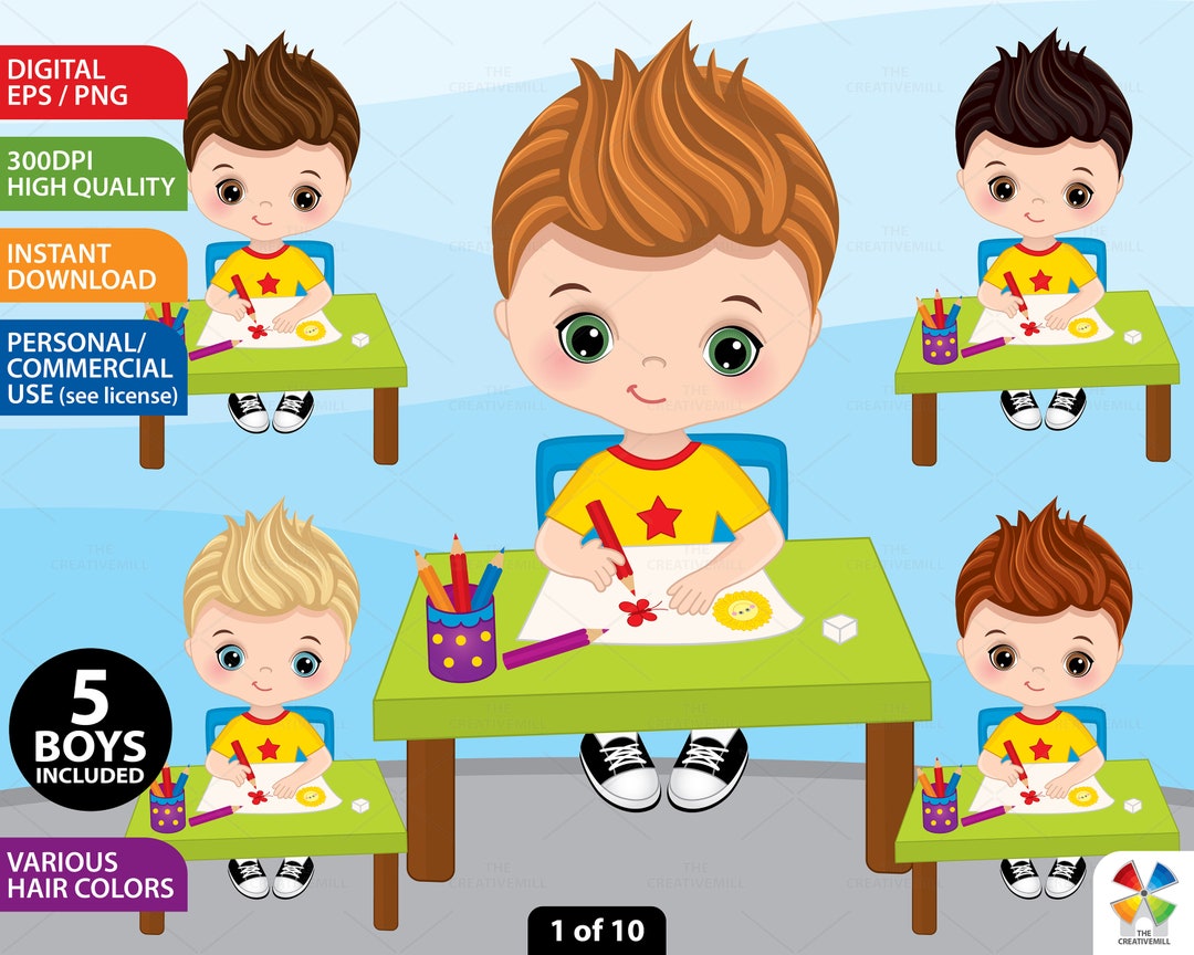 Drawing Boy Clipart, Vector School Kid, Caucasian Kid, Study, Student ...