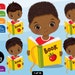 Boy Reading Clipart, Vector School Kid, African American, Study, Afro ...