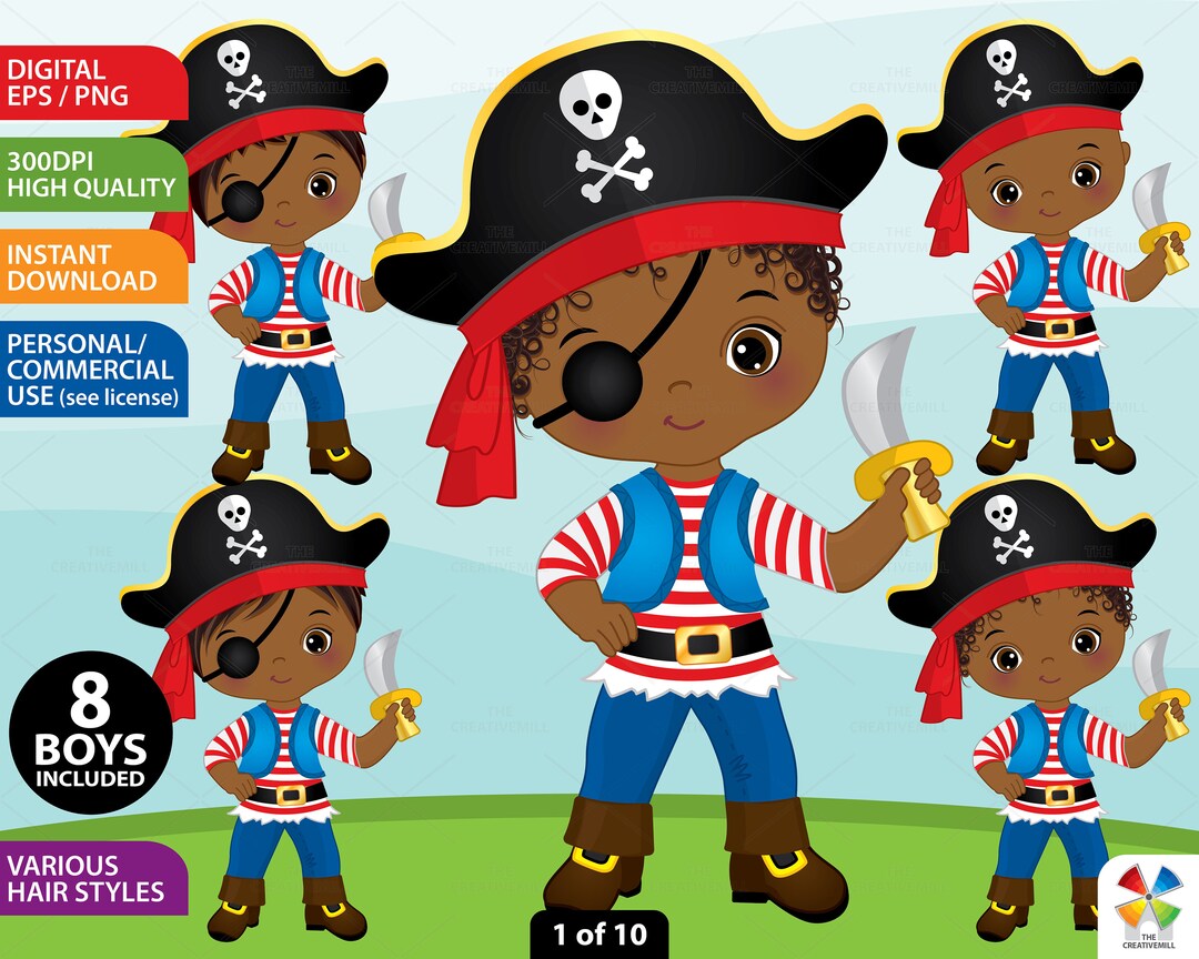 Pirate Boy Clipart - Vector Pirate Clipart, Boy Clipart, African ...