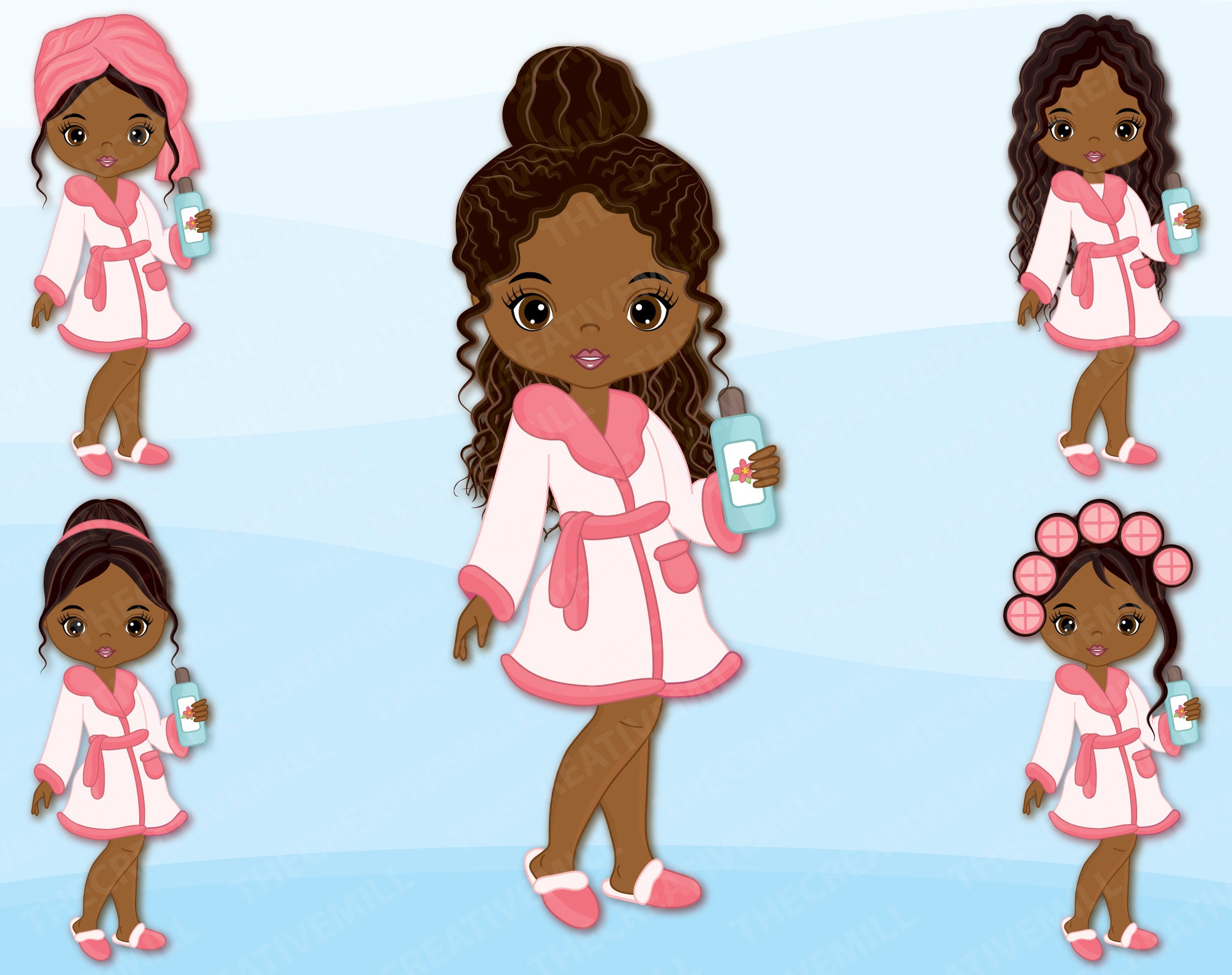 African American Spa Girls Clipart Vector Spa Girl Spa | Etsy