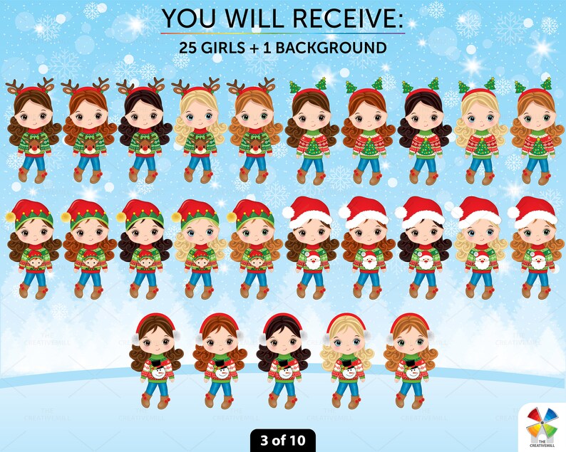 Christmas Girl Clipart Vector Little Girl Doll Character - Etsy