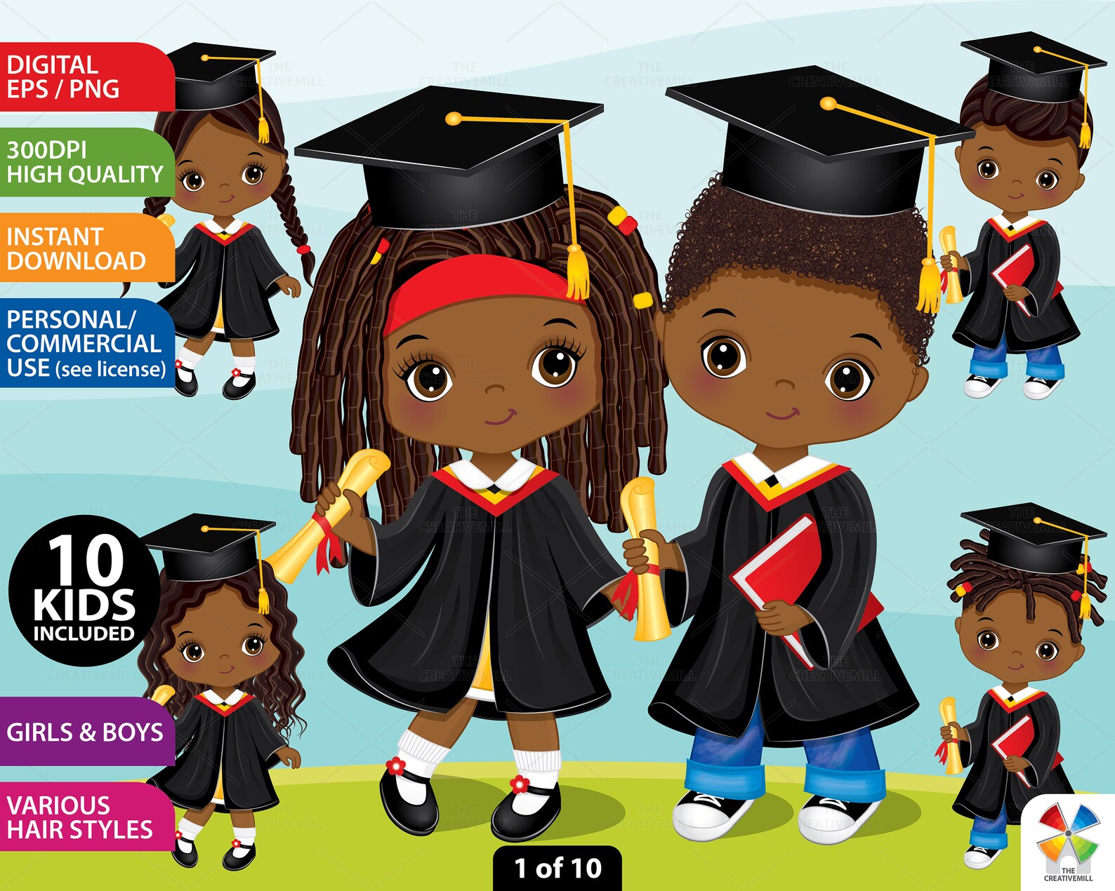 Graduation Kid Clipart, Vector Preschool, Student Cap, Diploma, African ...