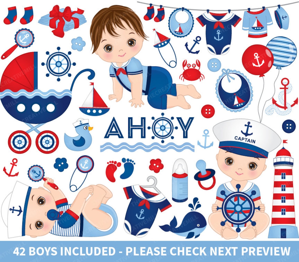 Nautical Baby Boy Clipart Vector Nautical Clipart Baby - Etsy