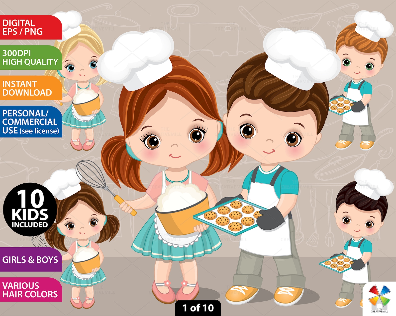Baking Clipart Vector Baking Kid Girl Boy Chef Clipart - Etsy
