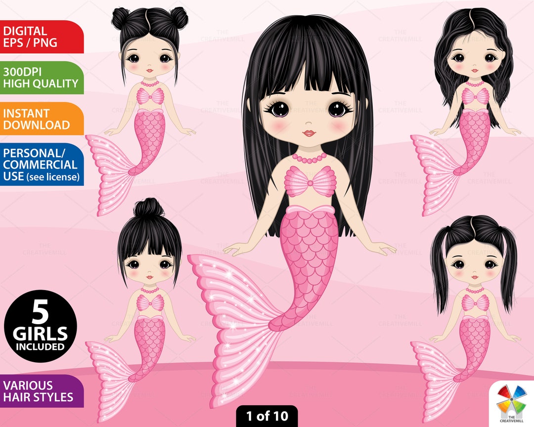 Asian Mermaid Clipart, Vector Fish Girl, Chinese Girl Clipart, Mermaid ...