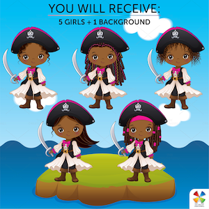 Pirate Girl Clipart, Vector Kids Adventure, Pirate Princess, African ...