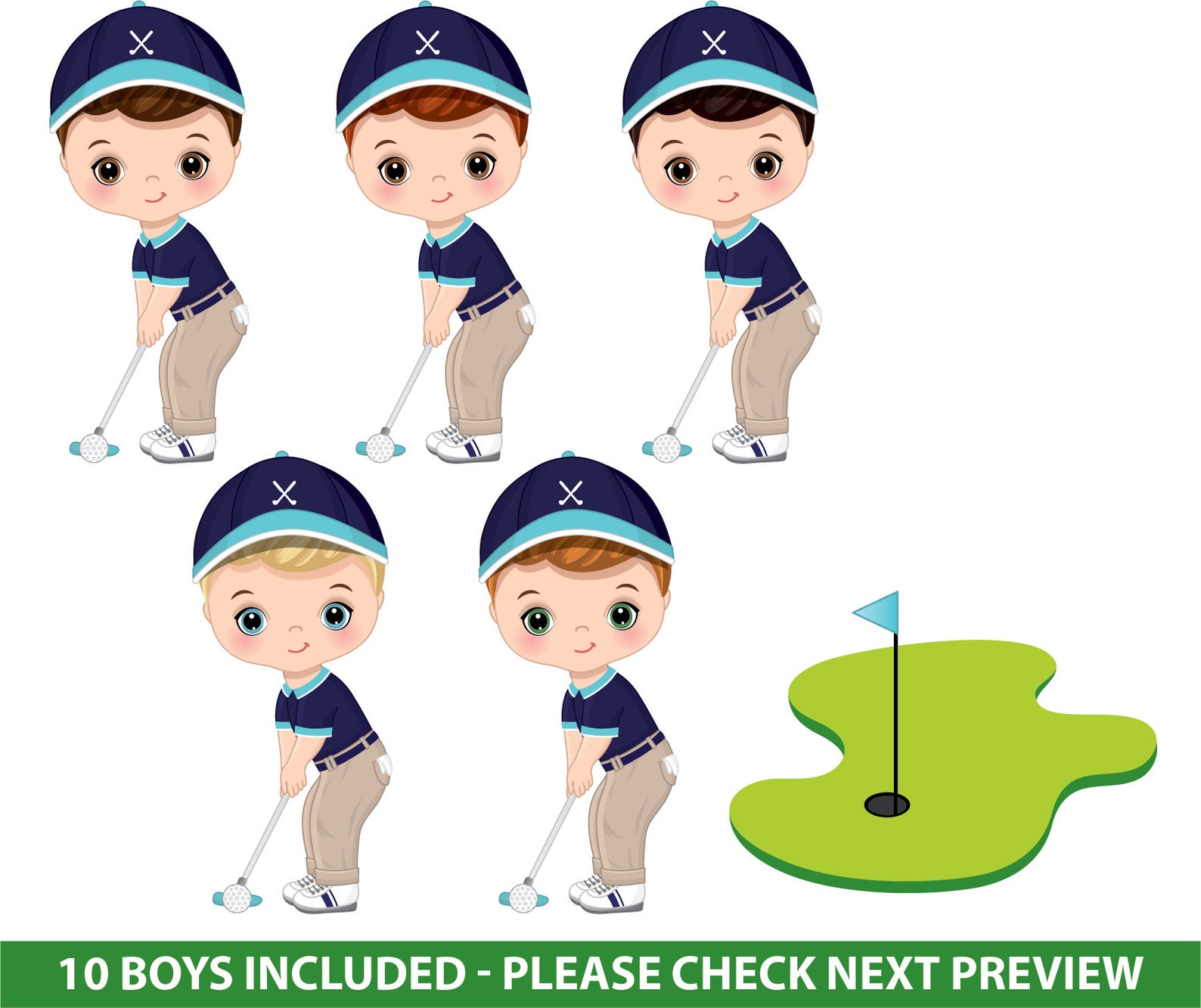 Golf Boy Clipart Vector Golf Cute Blond Boy Sport Green | Etsy