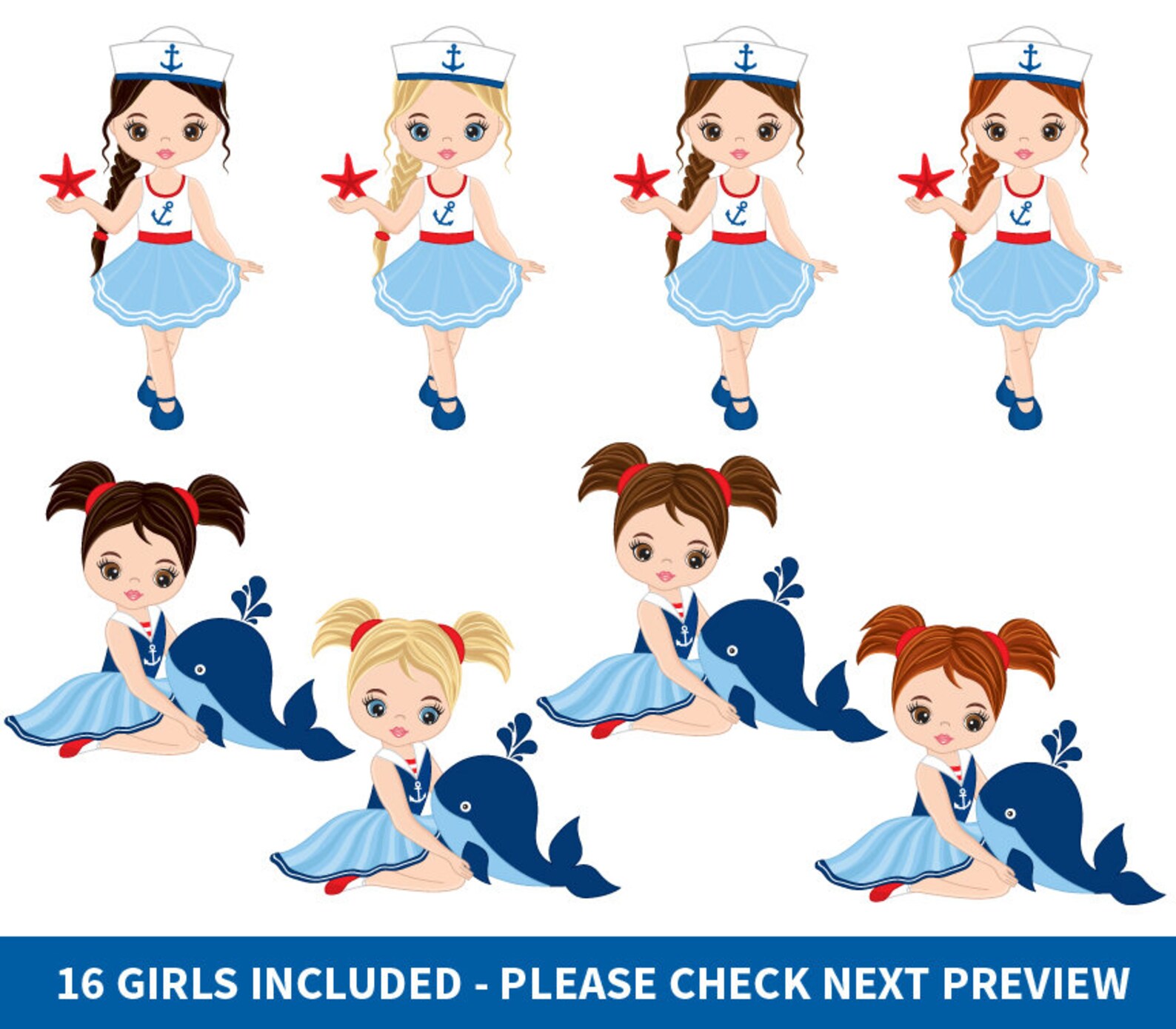 Nautical Clipart Vector Nautical Clipart Girls Clipart - Etsy