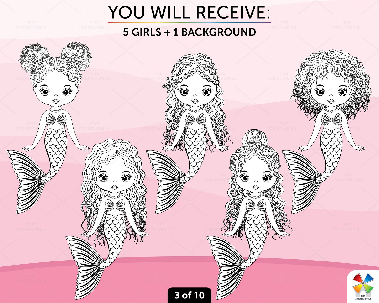 Black Mermaid Clipart Vector Mermaid Fish Girl Stamp - Etsy