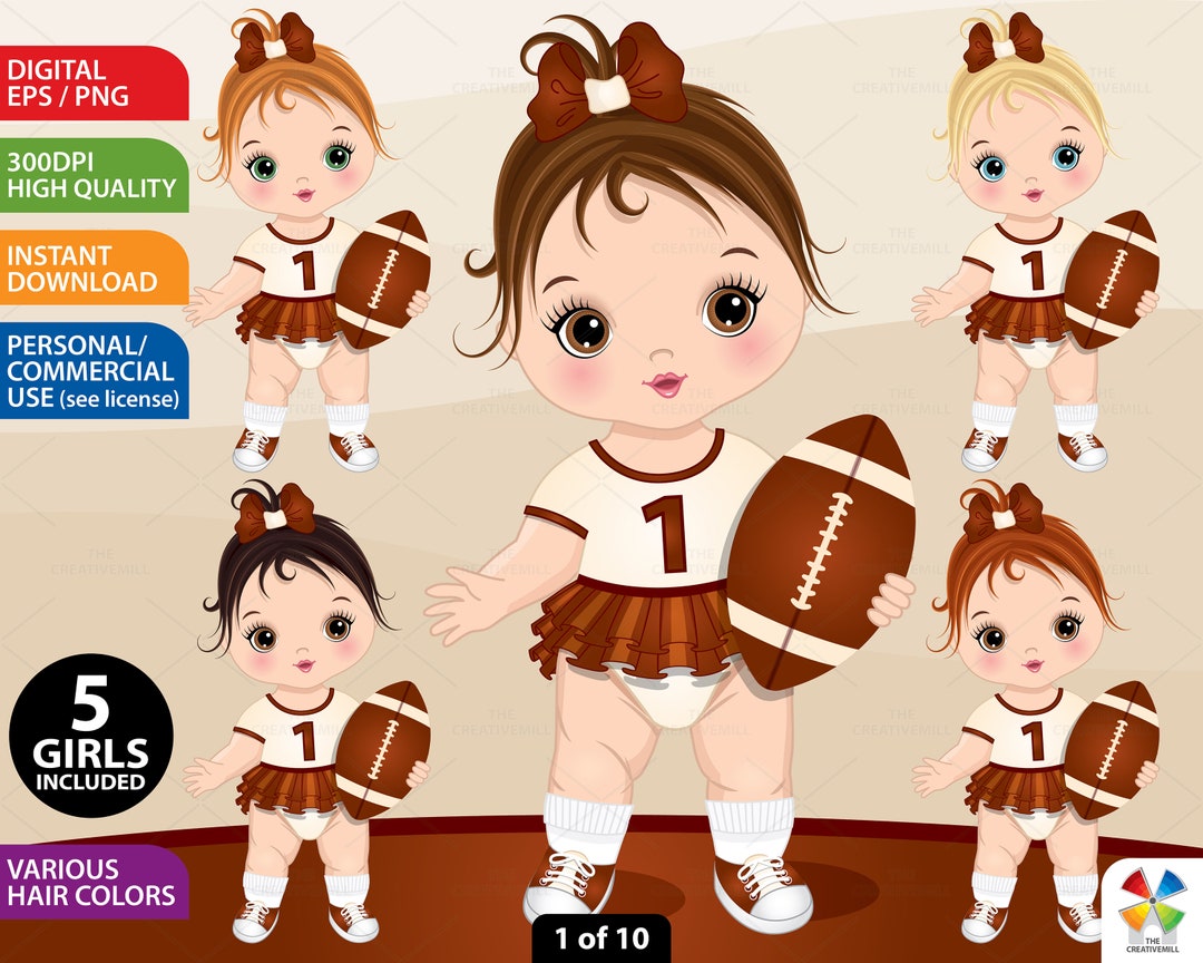 American Football Baby Girl Clipart, Vector Football, Cute Baby Girl ...