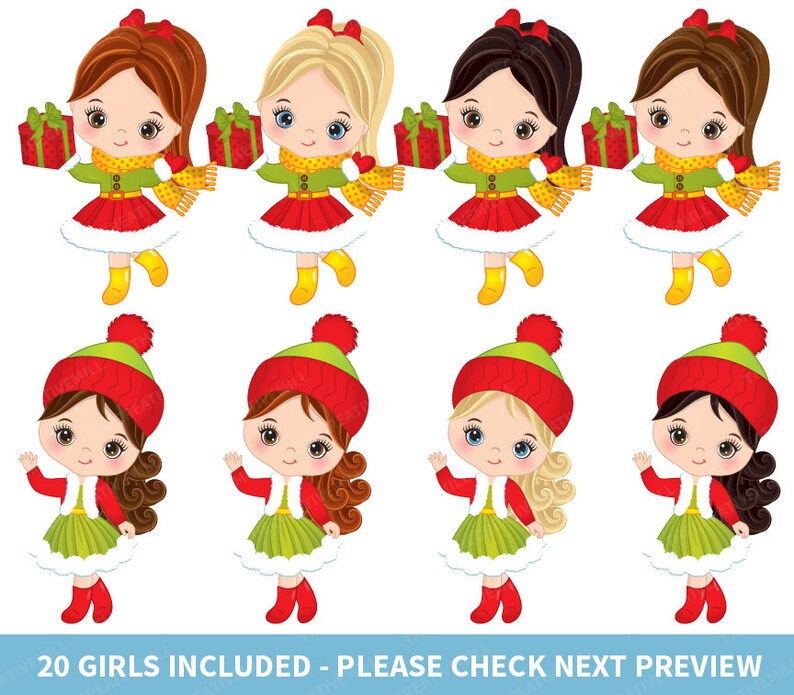 Christmas Girls Clipart Vector Christmas Clipart Little - Etsy México