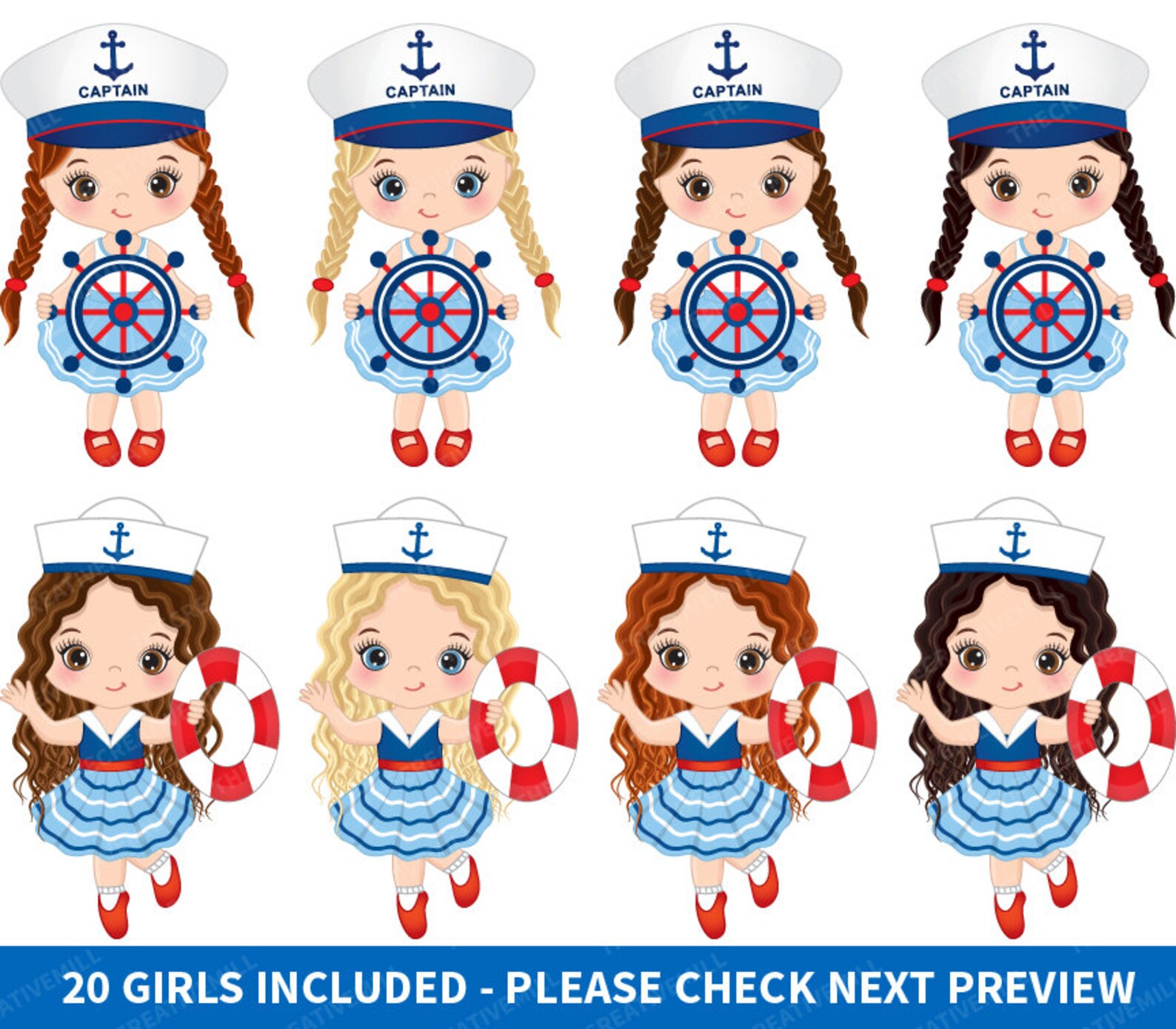 Nautical Little Girls Clipart Vector Nautical Kids Clipart | Etsy
