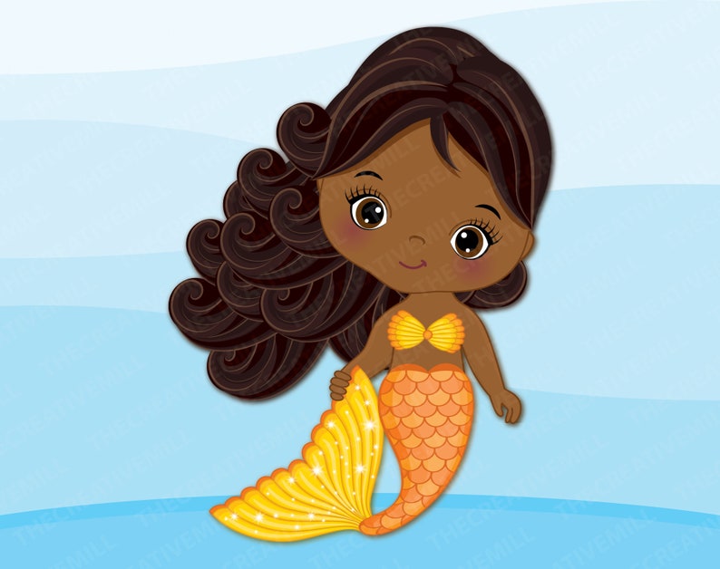 African American Little Mermaid Clipart Vector Mermaid | Etsy