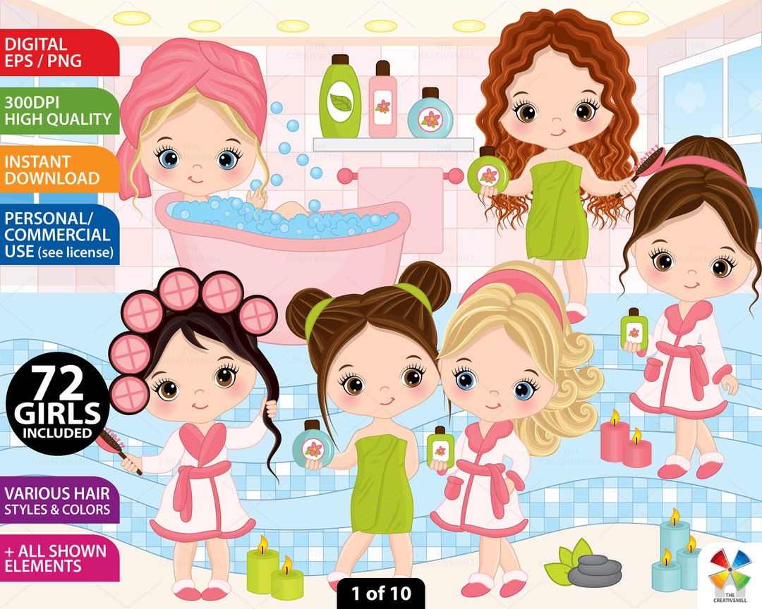 72 Little Spa Girls Clipart - Vector Spa Girl, Spa Party Clipart, Spa ...