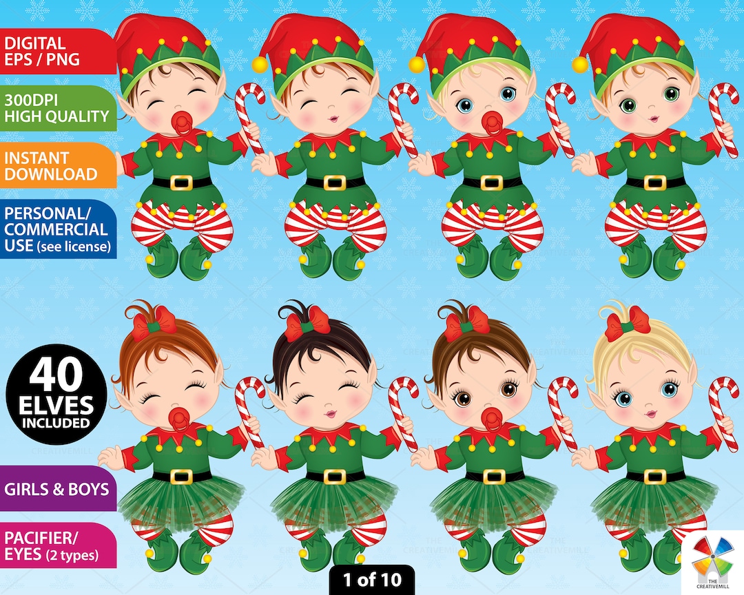 Baby Elf Clipart, Vector Newborn, Little Elves PNG, Toddler, Xmas ...