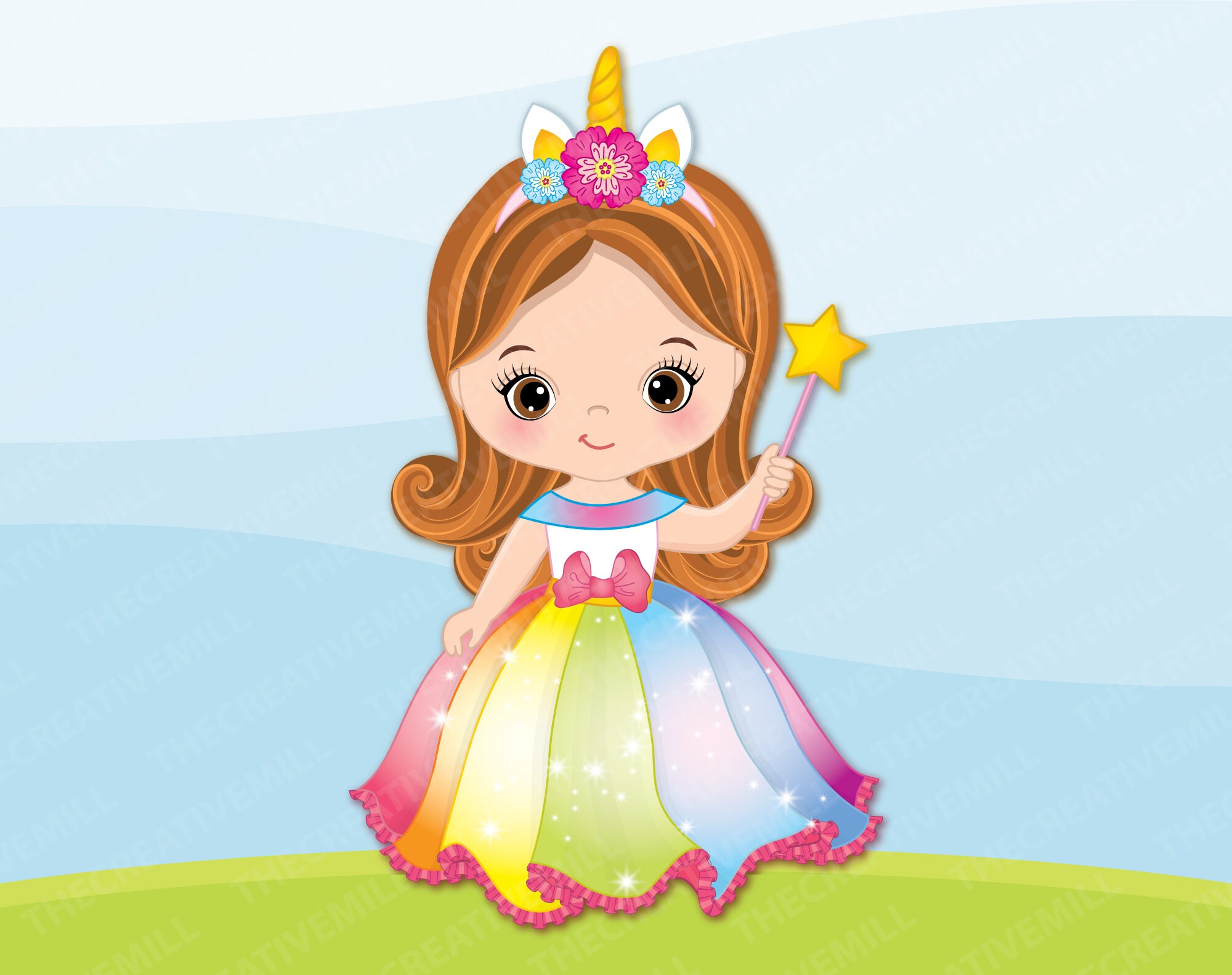 Unicorn Girl Clipart Vector Little Girl Clipart Princess | Etsy