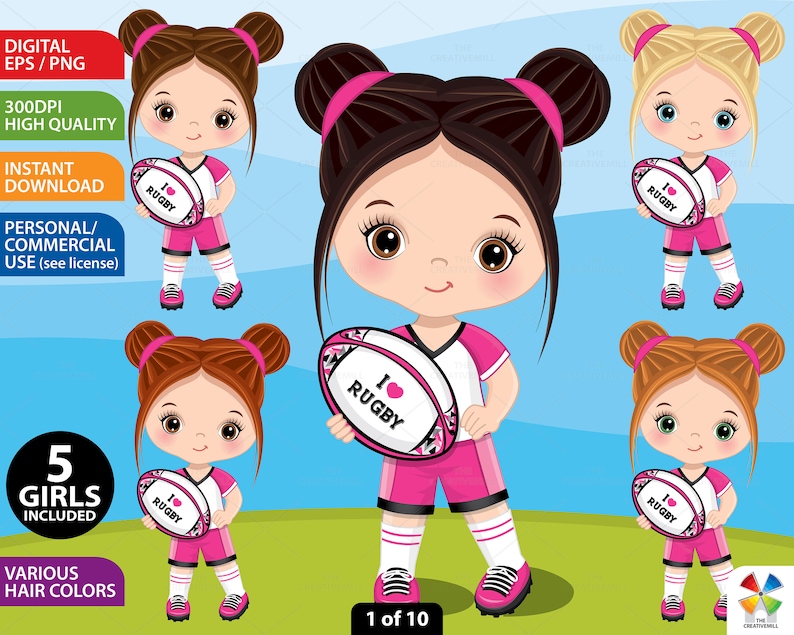 Rugby Girl Clipart Vector Rugby Player Cute Little Girl - Etsy