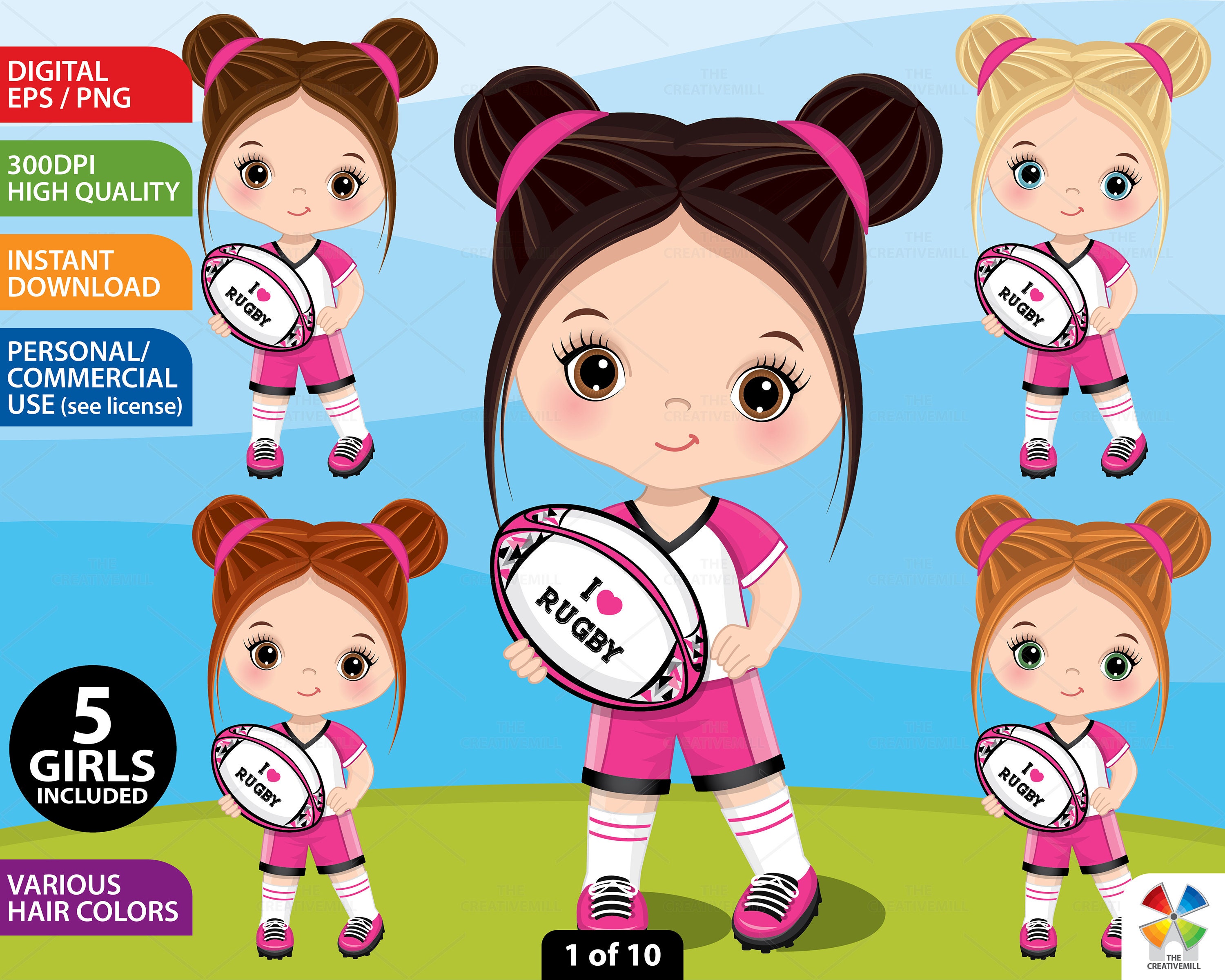 Rugby Girl Clipart Vector Rugby Player Cute Little Girl - Etsy Australia