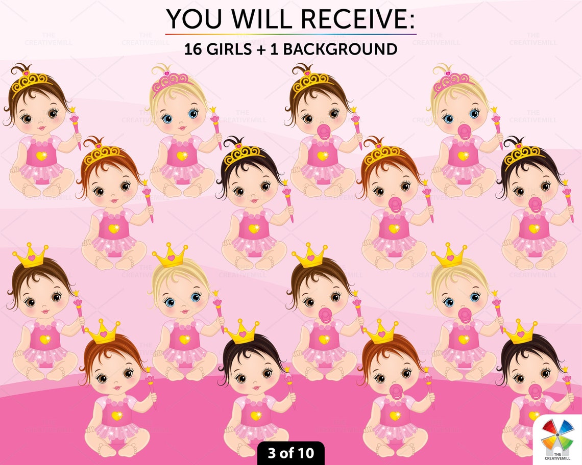 Baby Princess Clipart - Vector Baby Clipart, Girl Clipart, Queen ...