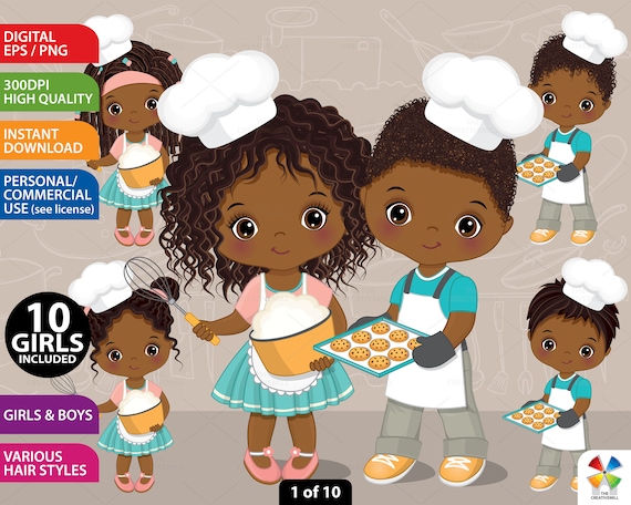 Little Chef Clipart Vector Baking Kid Girl Boy African - Etsy