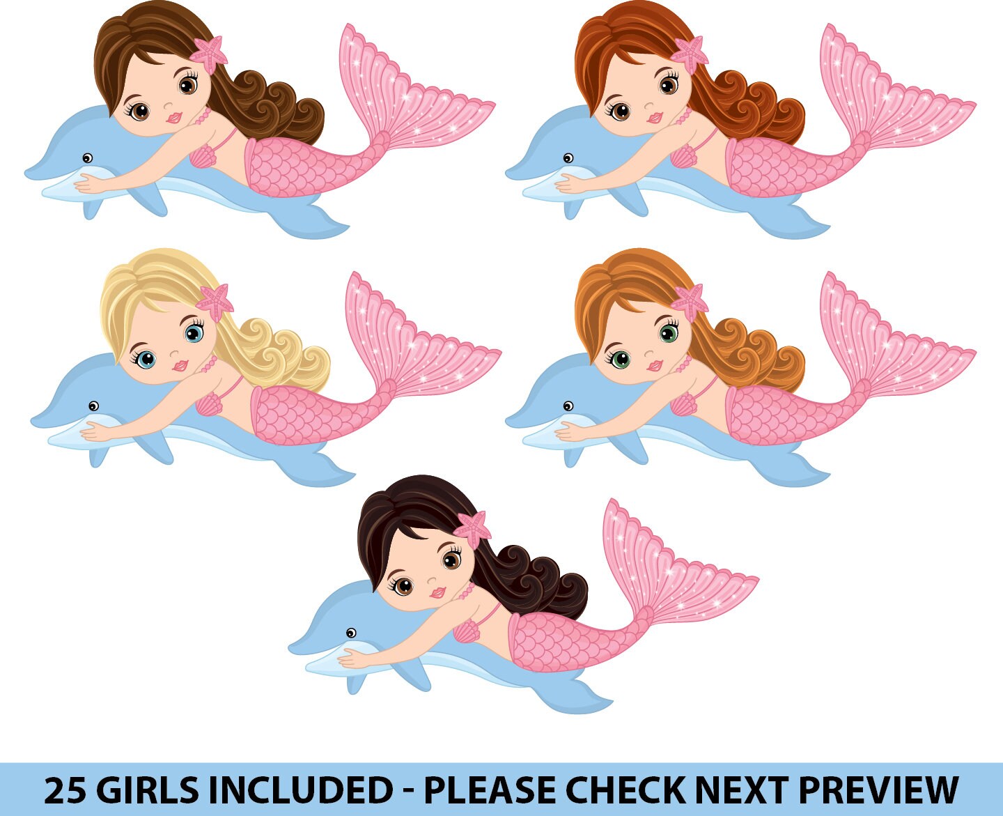 Mermaids Clipart Vector Mermaids Fish Girls Clipart Pastel - Etsy