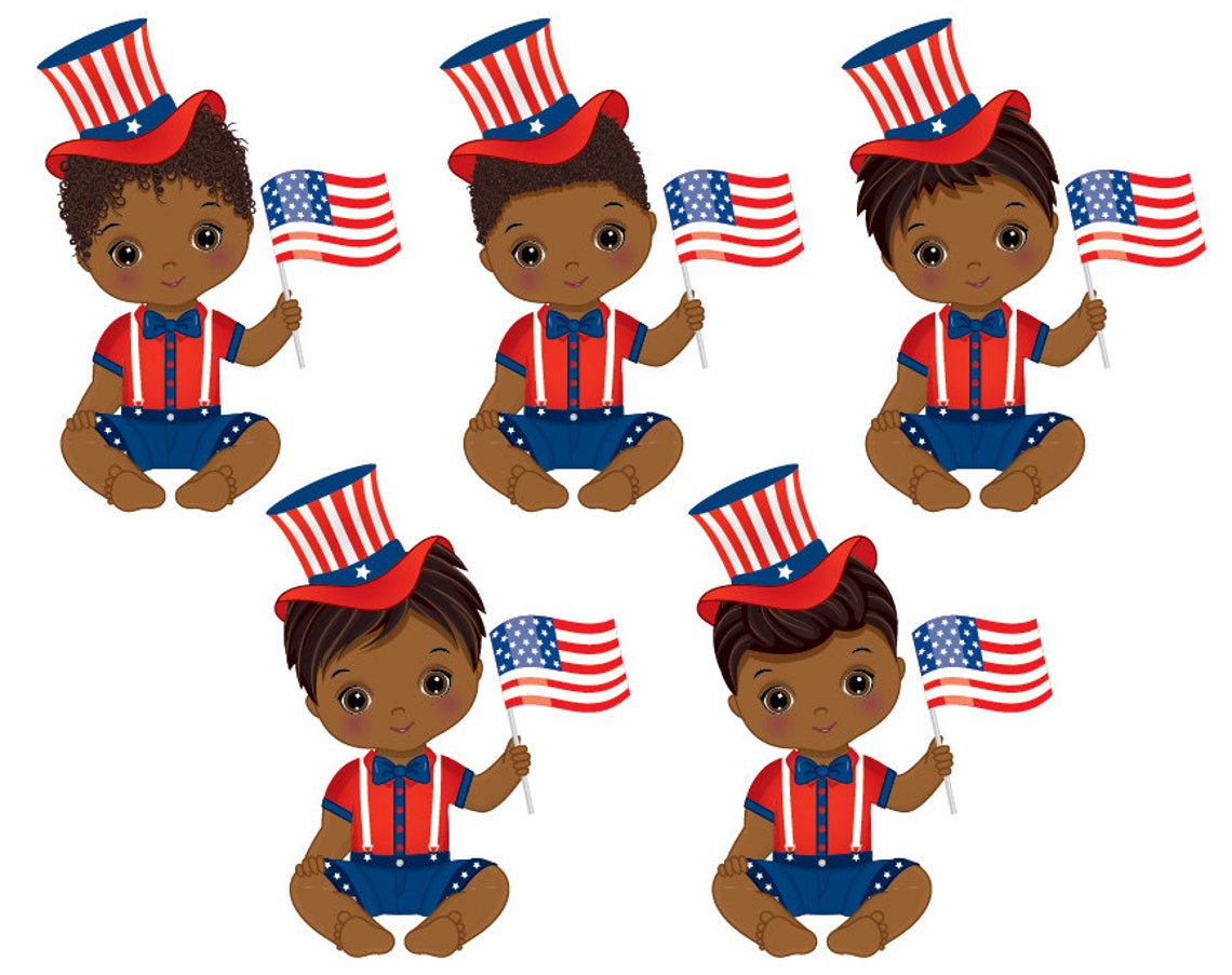 4th of July Baby Clipart Vector Cute Black Baby Clipart | Etsy