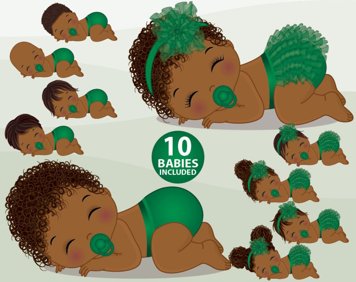Emerald Green Baby Clipart Vector Newborn Clipart Afro Baby | Etsy