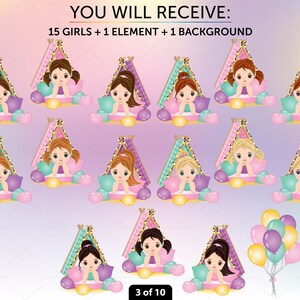 Slumber Party Clipart, Vector Teepee Sleepover, Pastel, Hair Bun ...