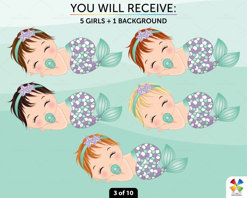 Sleeping Mermaid Clipart Newborn Clipart Cute Baby Girl - Etsy