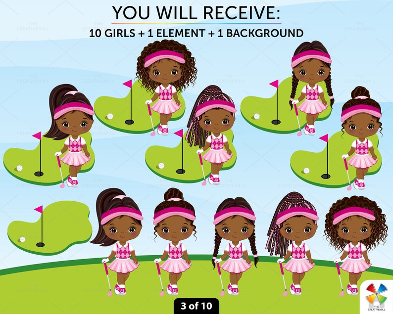 Golf Girl Clipart Vector Golf Cute Girl Pink Sport Outfit - Etsy