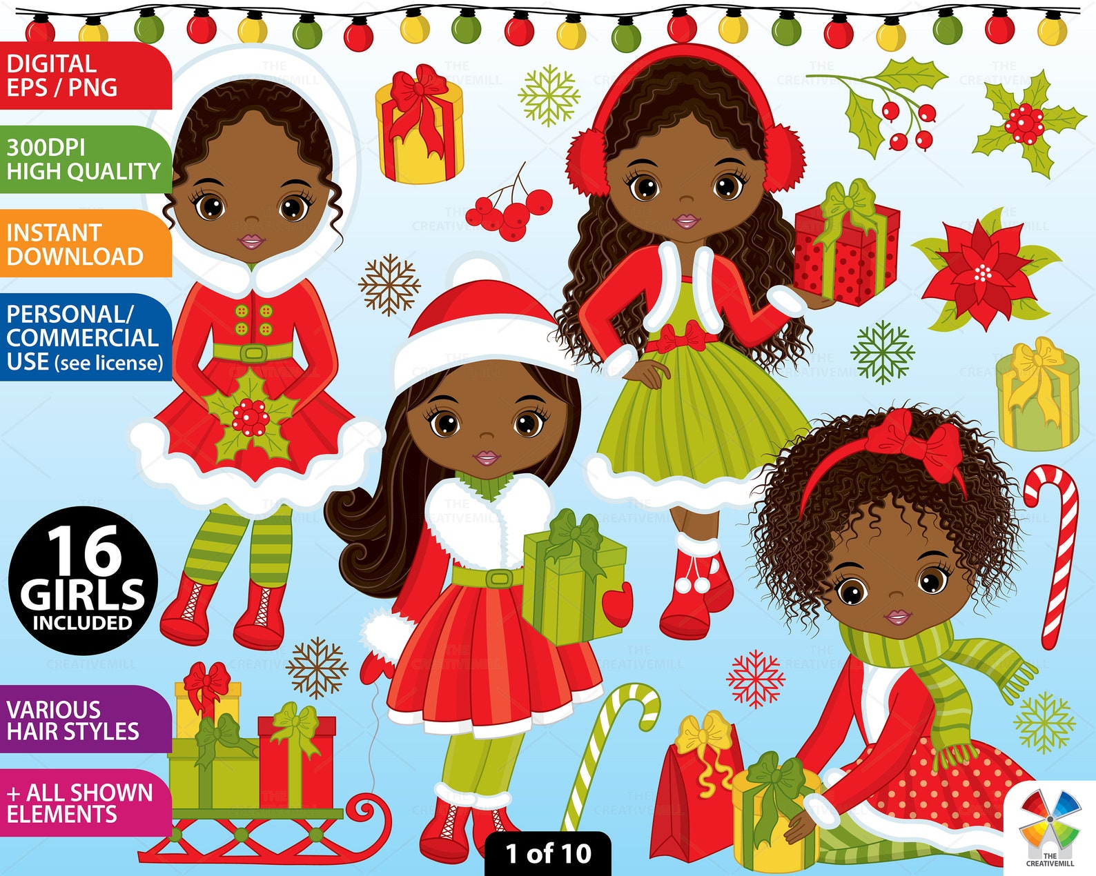 Christmas Girls Clipart Vector Christmas Girls Clipart - Etsy