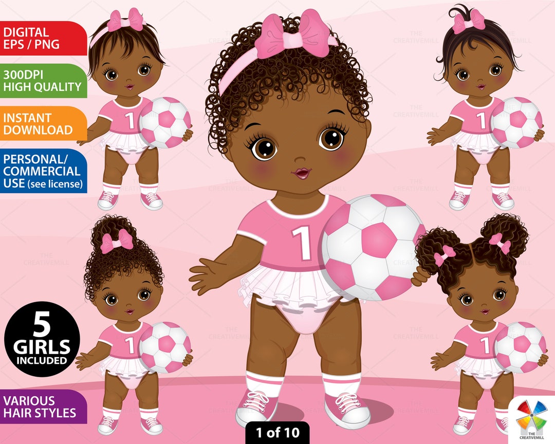 Soccer Baby Girl Clipart - Vector Football Clipart, Cute Black Baby ...