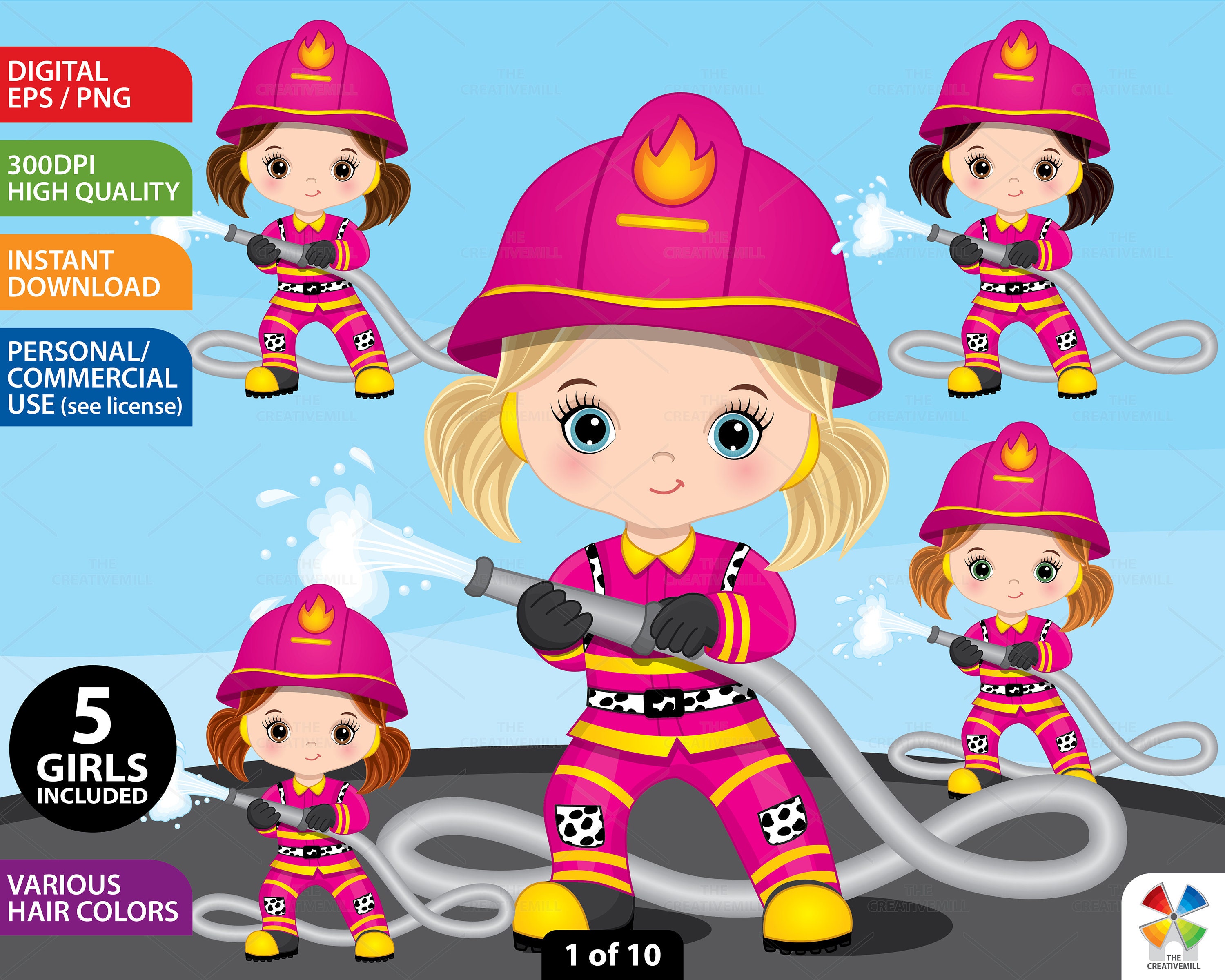 Girl Firefighter Clipart Vector