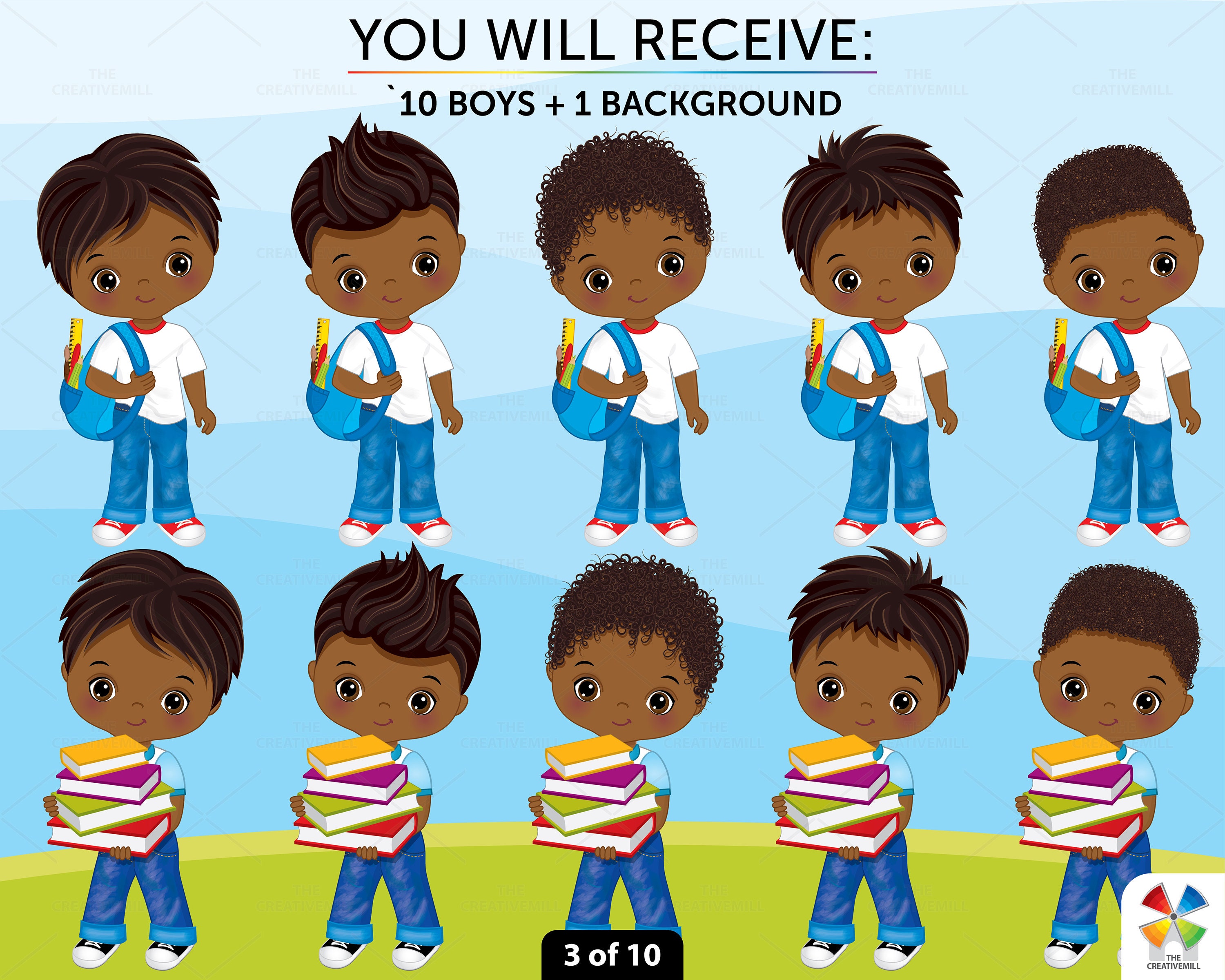 Back to School Black Boy Clipart Vector School Clipart - Etsy