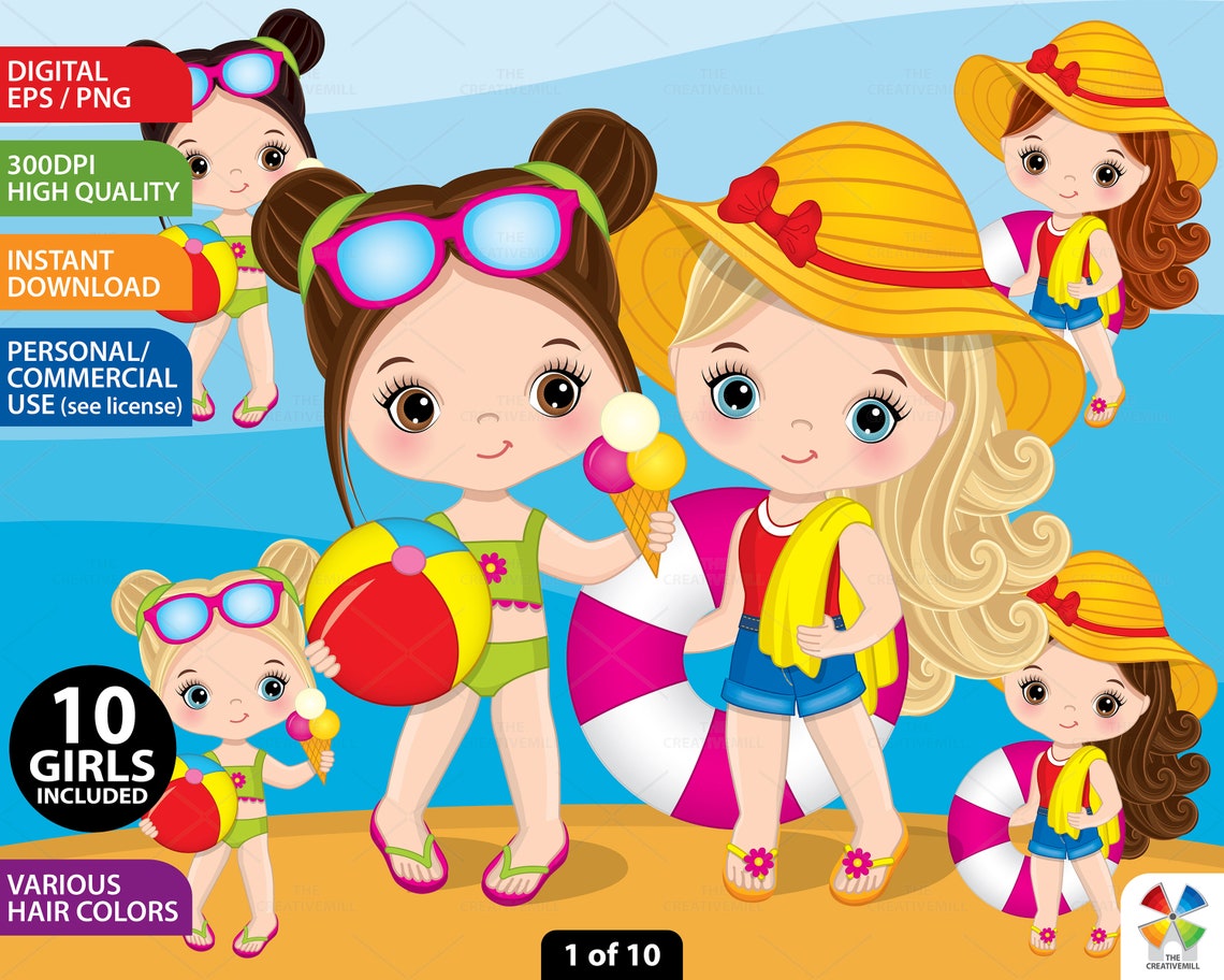 Beach Clipart Vector Beach Clipart Girl Clipart Pool - Etsy